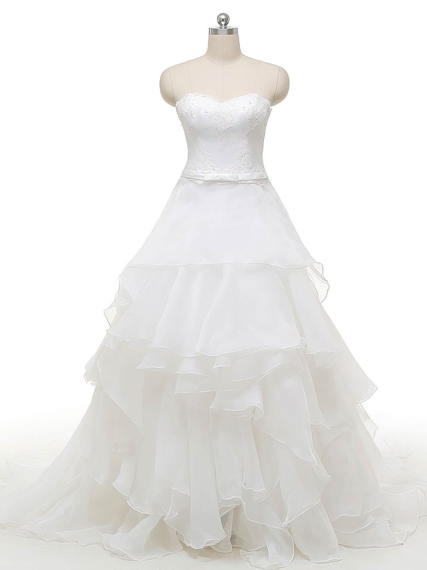 Ball Gown Sweetheart Organza Court Train Wedding Dresses With Appliques